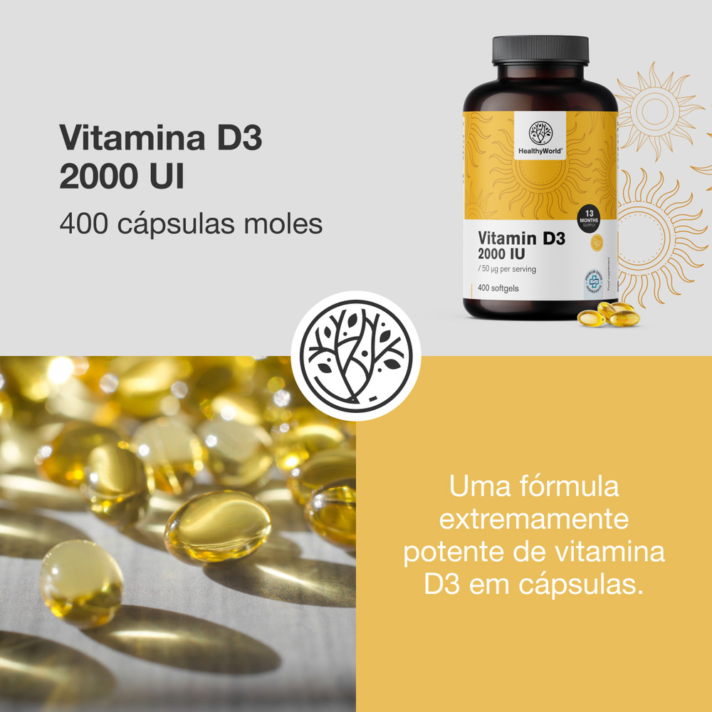 Vitamina D3 2000 UI, 400 cápsulas moles - FutuNatura.pt